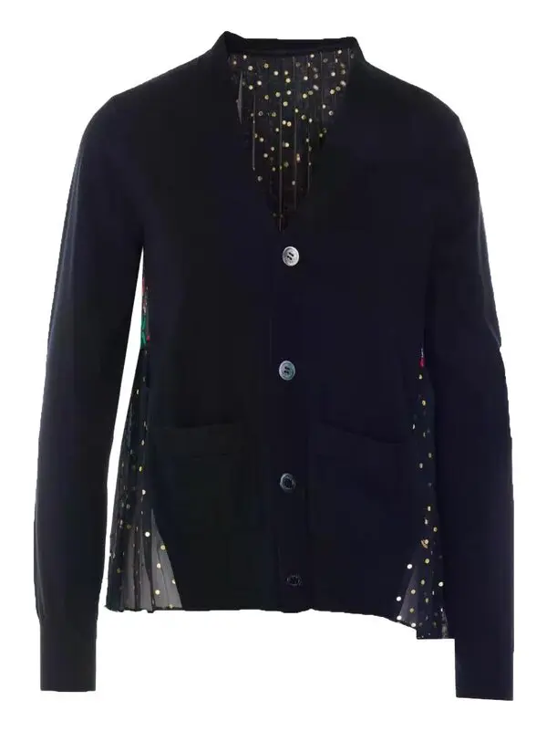 Sacai Floral-print Pleated Cardigan - Black