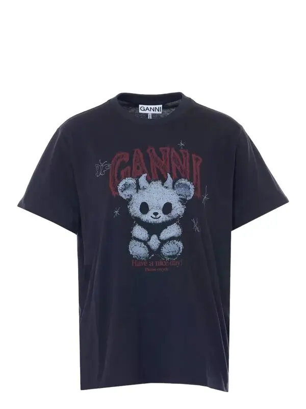 GANNI Bear-print Logo T-shirt - Black