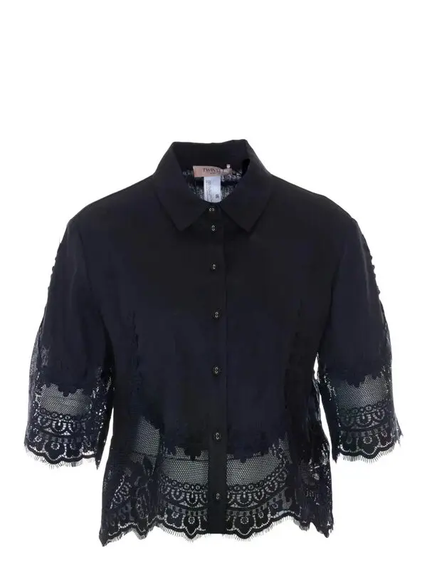 TWINSET Lace-embroidered Linen Shirt - Black