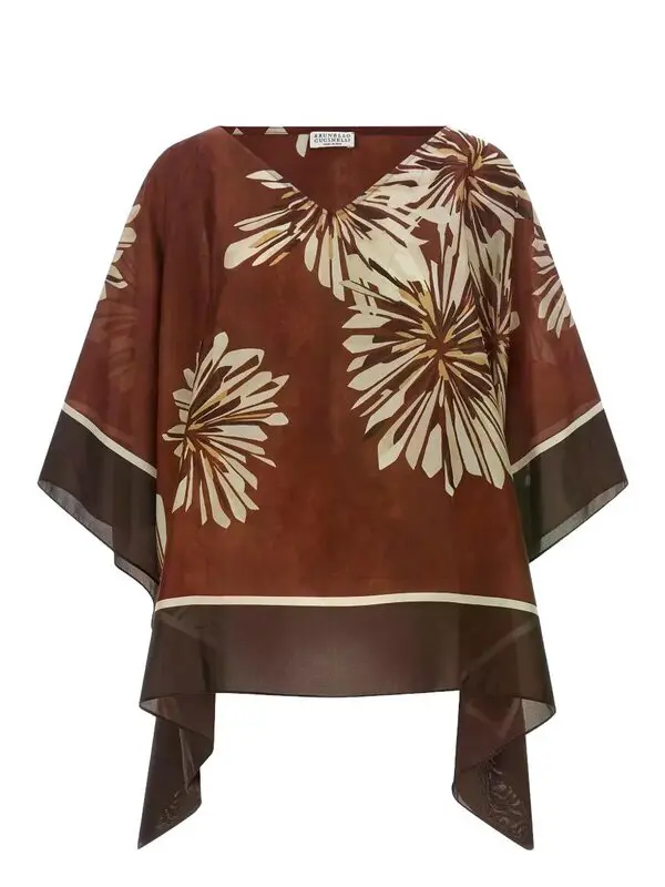 Brunello Cucinelli Floral-print Silk Blouse - Brown