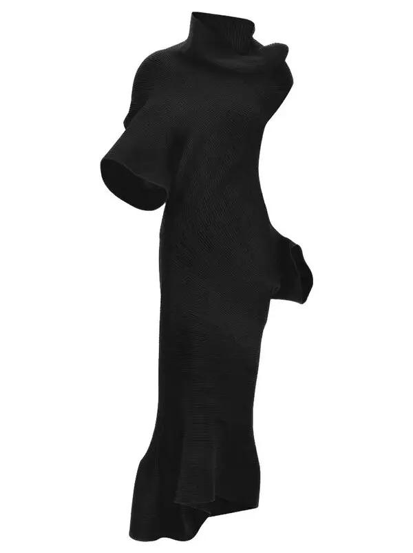 Issey Miyake Life Form Asymmetric Ribbed Dress - Black