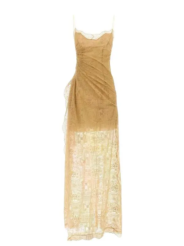 Ermanno Scervino Majolica-embroidered Ruched Dress - Neutrals