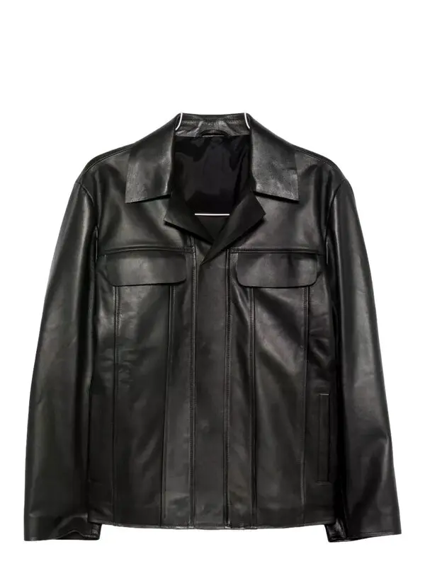 LARDINI Leather Flap-pocket Jacket - Black