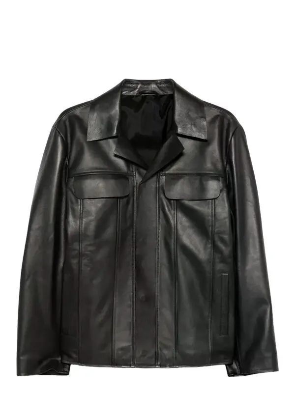 LARDINI Leather Flap-pocket Jacket - Black