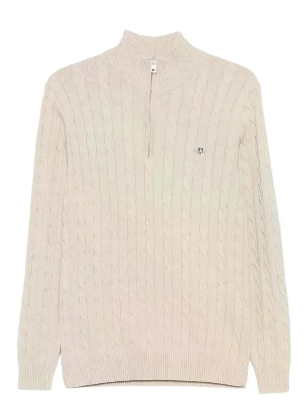 Gant Cable-knit Quarter-zip Sweater - Neutrals