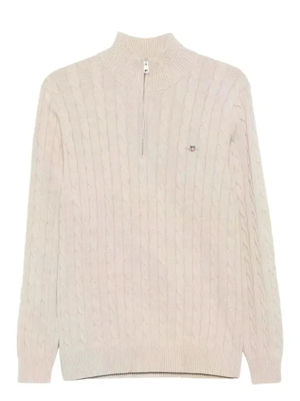 Gant Cable-knit Quarter-zip Sweater - Neutrals