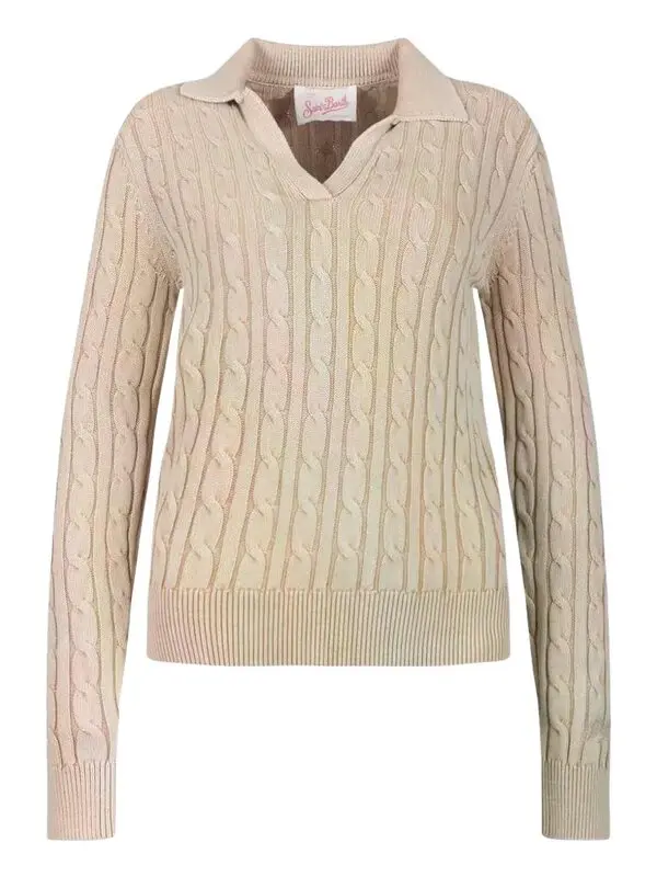 MC2 SAINT BARTH Cable-knit Polo-collar Sweater - Neutrals