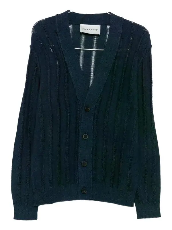 AMARANTO Open-knit Ribbed Cardigan - Blue
