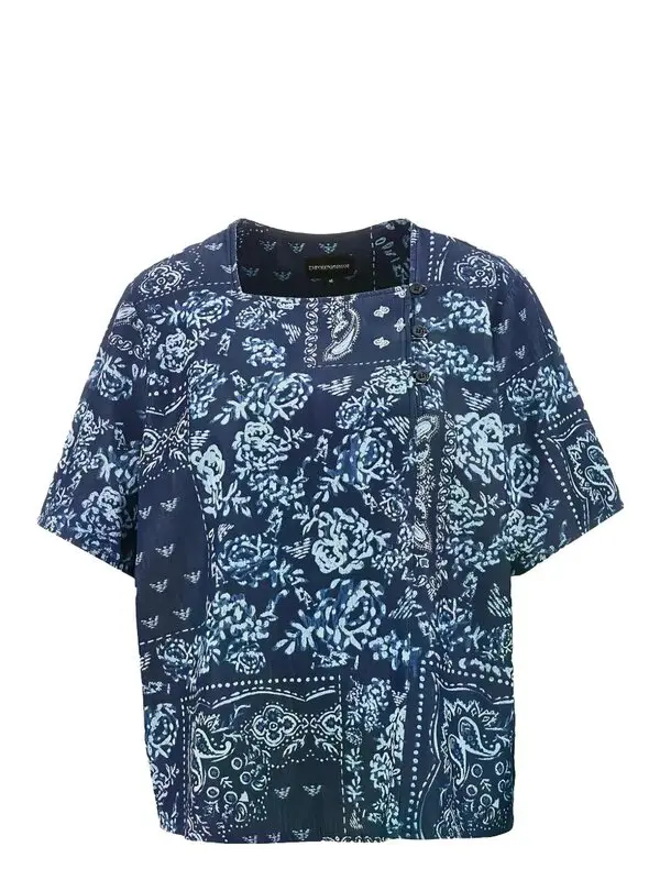 Emporio Armani Floral-patchwork Cotton Blouse - Blue
