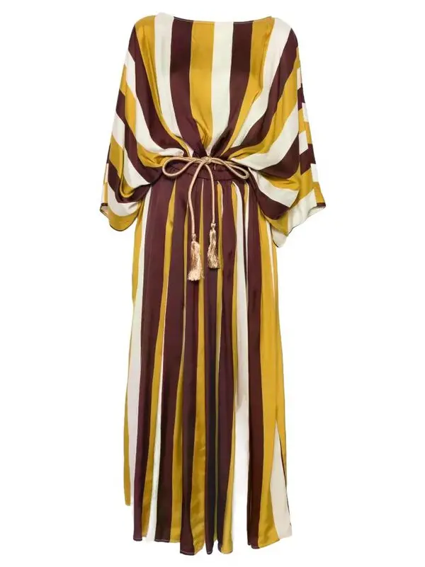 CLIPS Striped Batwing-sleeve Maxi Dress - Red