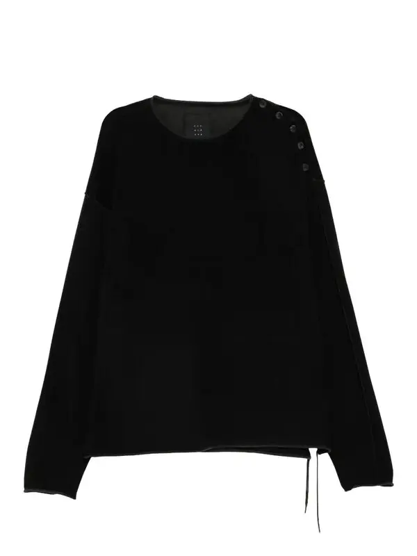 THE VIRIDI-ANNE Button-shoulder Drawstring Sweater - Black