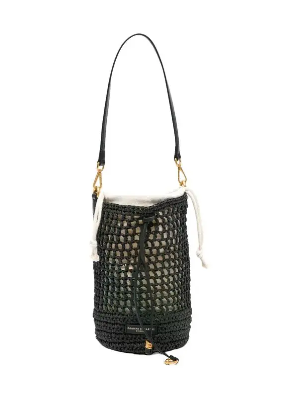 GIANNI CHIARINI Nefeli Woven Straw Bucket Bag - Black