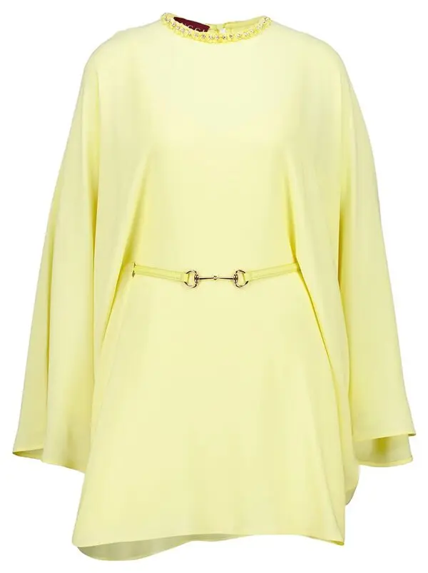 Gucci Light Silk Cady Dress With Horsebit Belt - Yellow