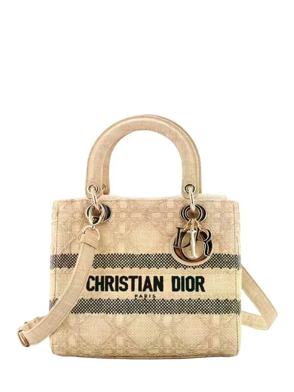 Dior Lady D-lite Cannage Embroidered Raffia Medium Satchel - Neutrals