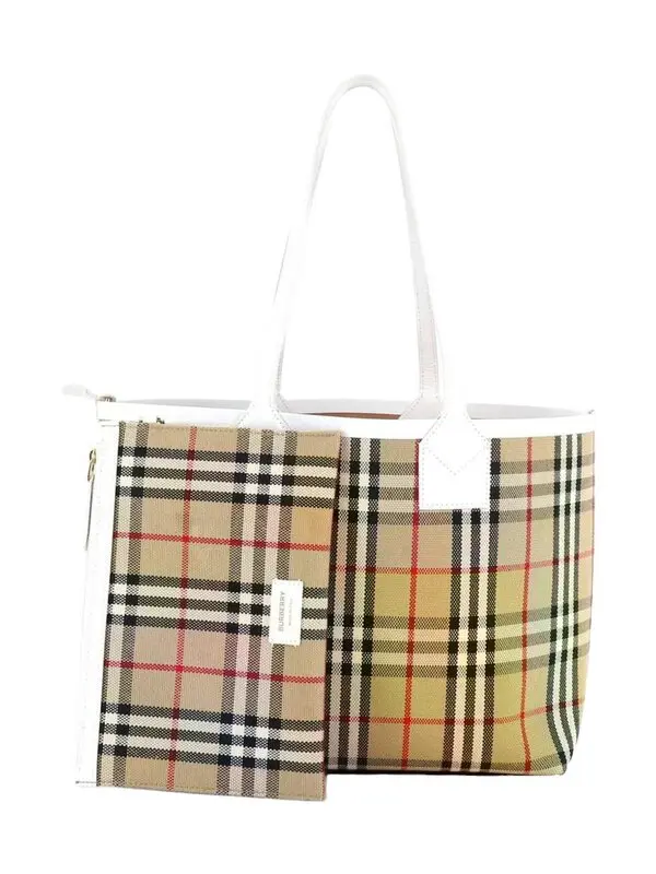 Burberry London Vintage Check Canvas Small Tote Bag - White
