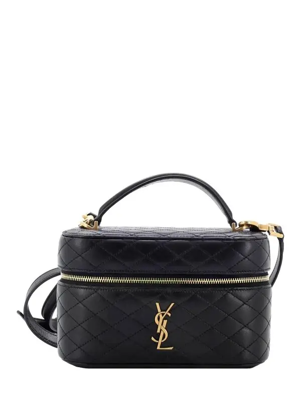 Saint Laurent Gaby Zip Around Vanity Bag Quilted Leather Mini Satchel - Black