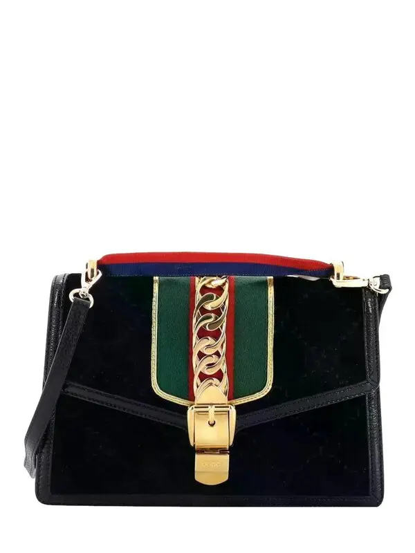 Gucci Sylvie Shoulder Bag Gg Velvet Small - Black