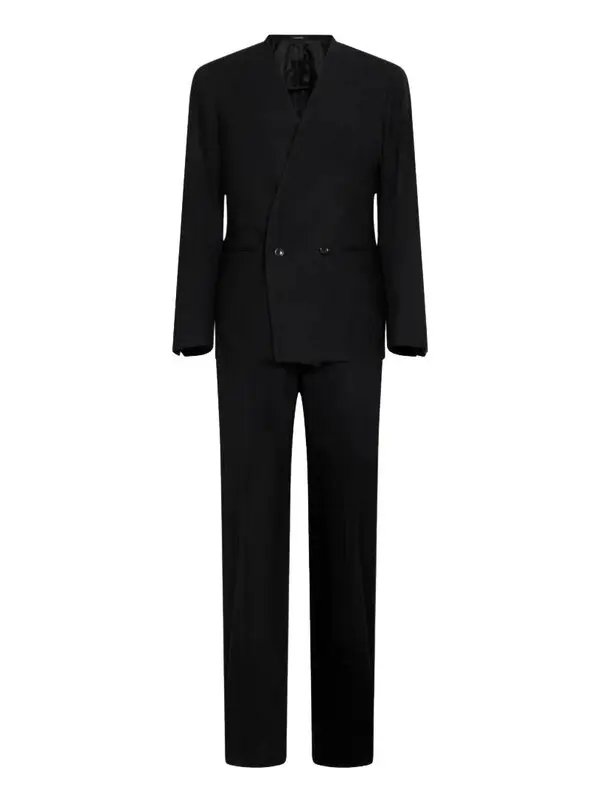 Tagliatore Double-breasted Collarless Suit - Black