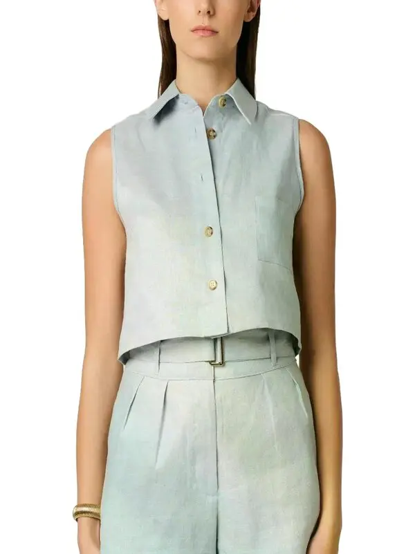 HEVRON Katja Sleeveless Cropped Shirt - Blue