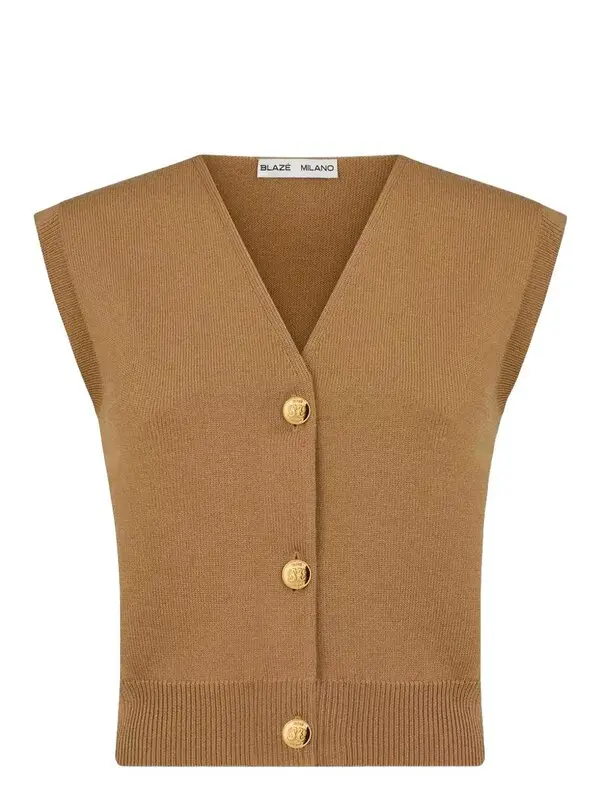 BLAZÉ MILANO Button-up V-neck Knitted Gilet - Brown