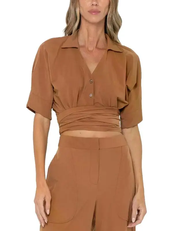 JBQ Halle Wrap-around Cropped Blouse - Brown