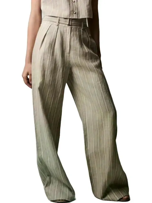 HEVRON Striped Pleated Trousers - Neutrals