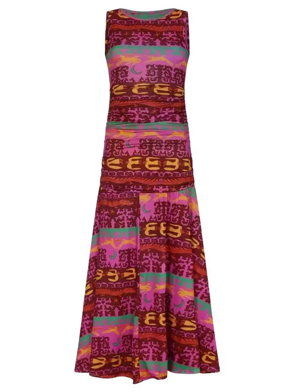 Carolina K Graphic-print Ruched Dress - Red