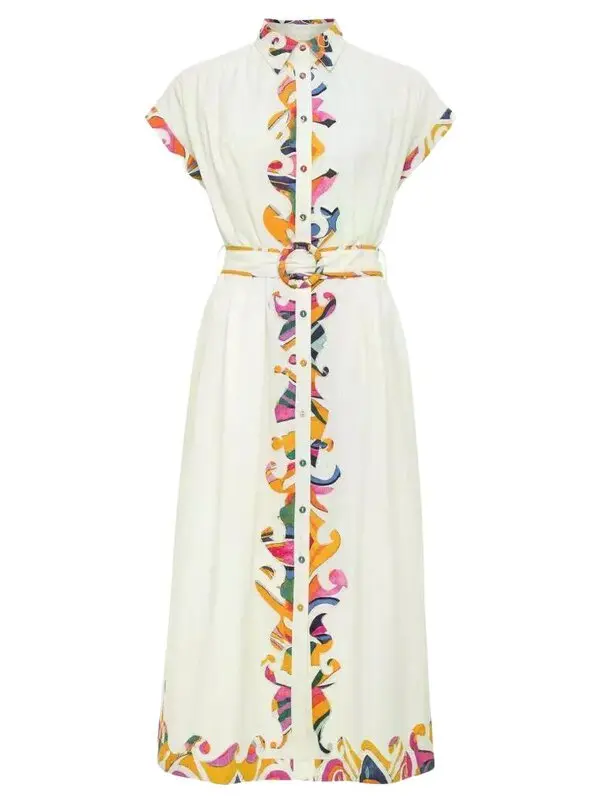 Carolina K Abstract-print Belted Shirt Dress - White
