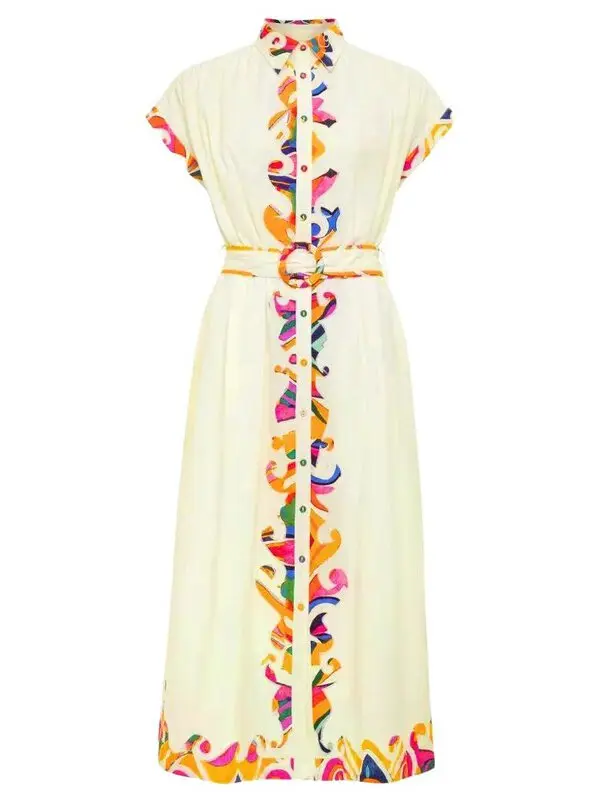 Carolina K Abstract-print Belted Shirt Dress - White