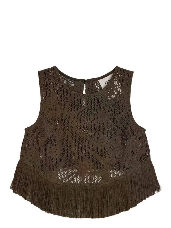 OAS Company Astrea Aurora Crochet Fringe-trim Top - Brown