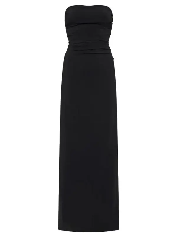 ST. AGNI Ruched Strapless Maxi Dress - Black