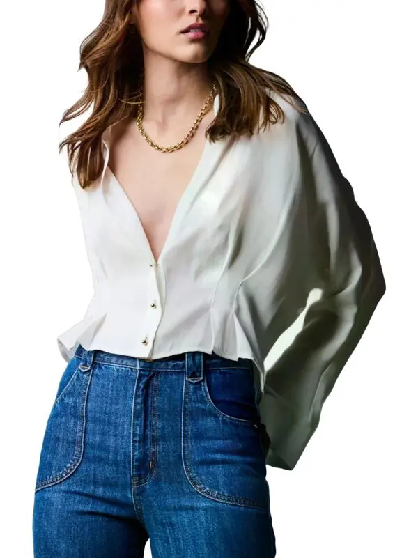 HEVRON Regine Cropped Silk Blouse - White