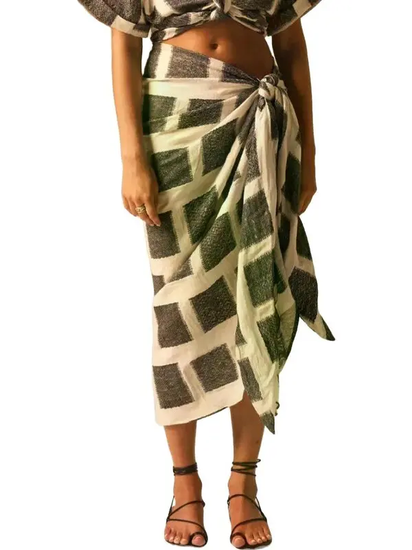 JBQ Pearl Square-print Wrap Midi Skirt - Black