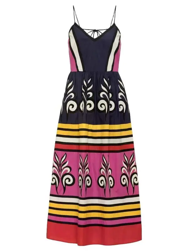 Carolina K Graphic Print Striped V-neck Midi Dress - Blue