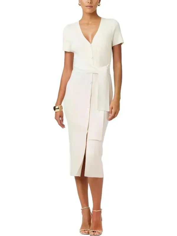 TOCCIN Agnes Ribbed Belted Dress - White