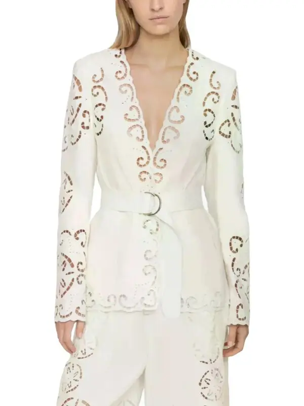 Sea Dahlia Broderie-anglaise Belted Blazer - White