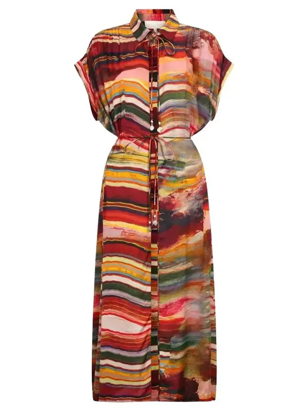 Carolina K Marble-print Belted Dress - Red