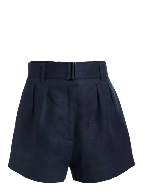 HEVRON Zinna Belted Pleated Shorts - Blue