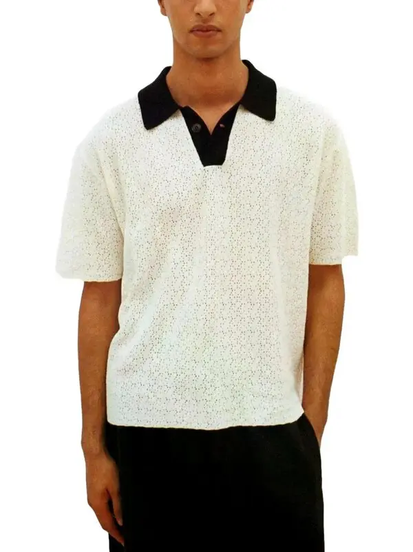 Commas Perforated Contrast-collar T-shirt - Neutrals