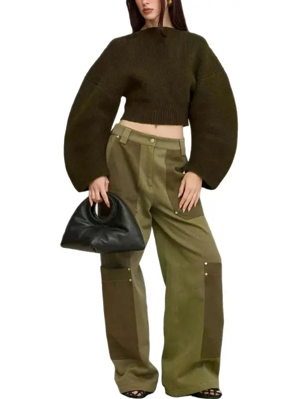 Cult Gaia Ella Balloon-sleeve Ribbed-knit Sweater - Green