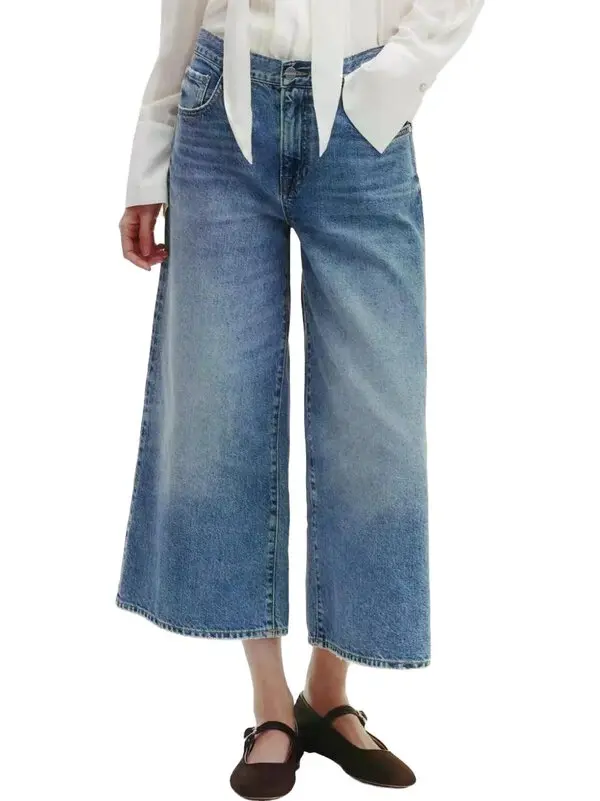 TWP Faded-wash Wide-leg Cropped Jeans - Blue