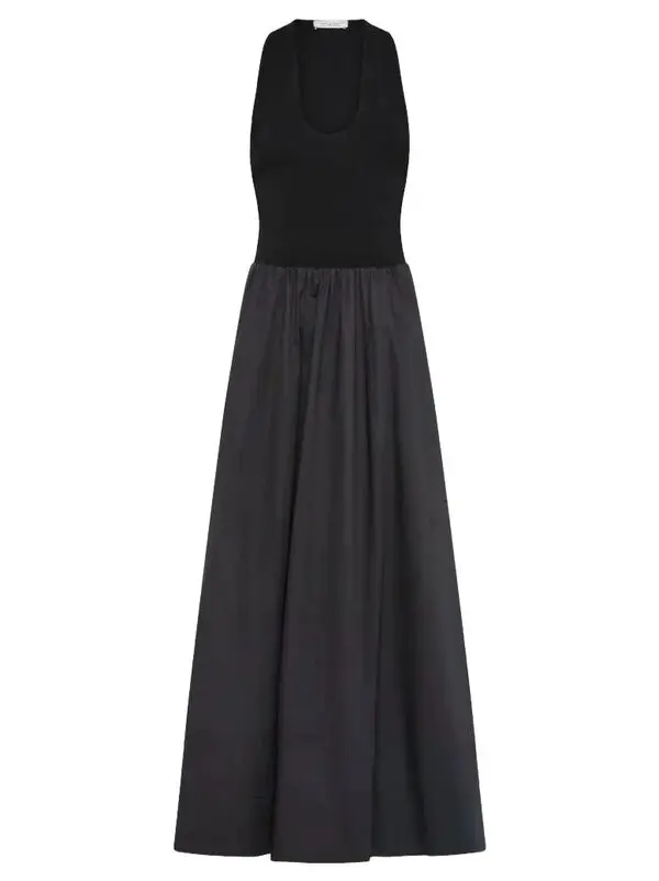 ST. AGNI Knitted-bodice Gathered Dress - Grey