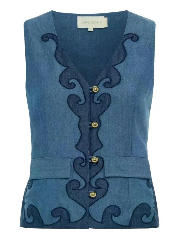Carolina K Appliqué Denim Top - Blue