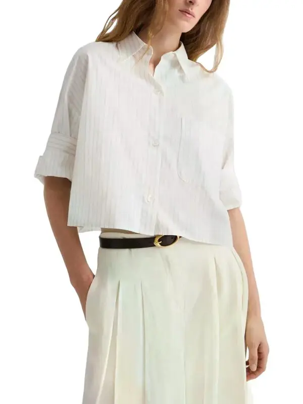 TWP Pinstripe Cropped Shirt - White