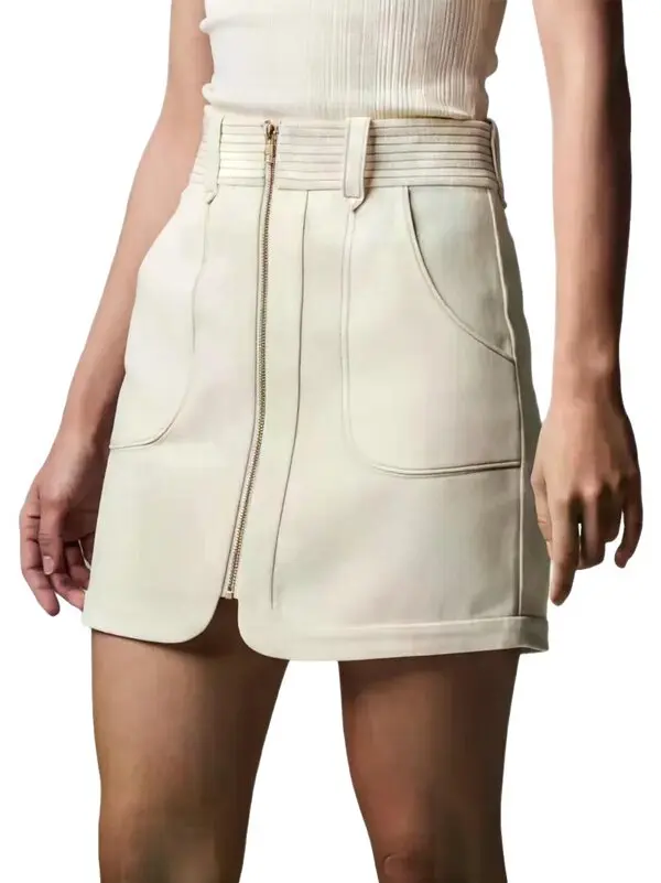 HEVRON Nora Zip-up Patch-pocket Mini Skirt - Neutrals