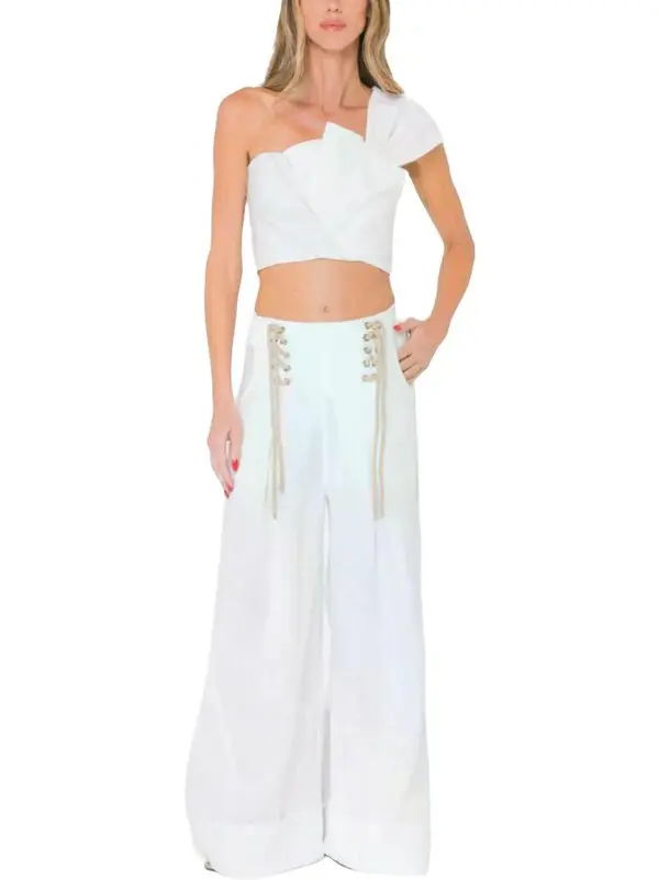 JBQ Hampton Lace-up Wide-leg Trousers - White