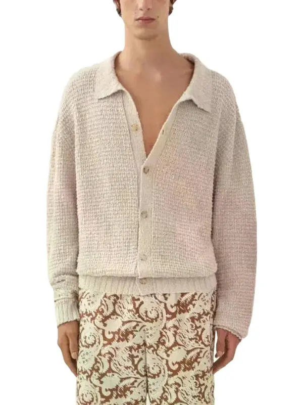 Commas Drop-shoulder Waffle-knit Cardigan - Neutrals