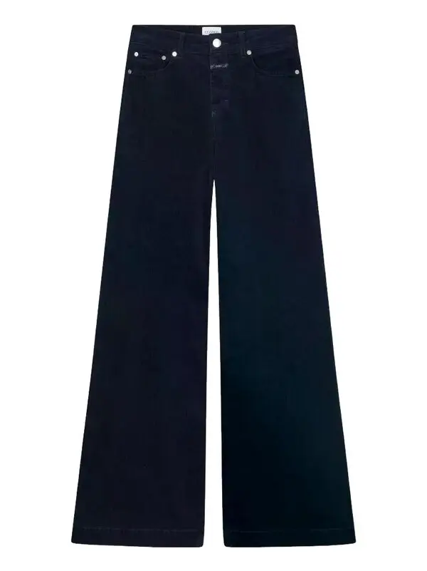 Closed Wide-leg Corduroy Trousers - Blue
