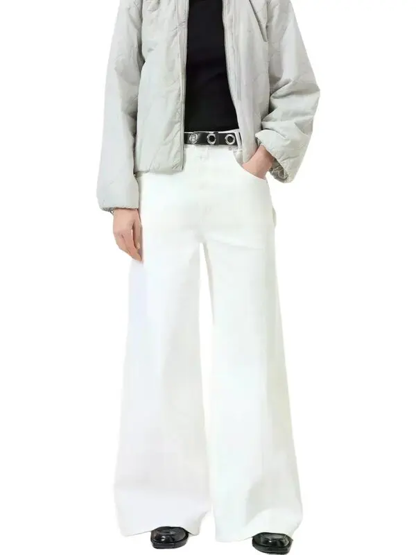 Closed Buttoned Wide-leg Jeans - White