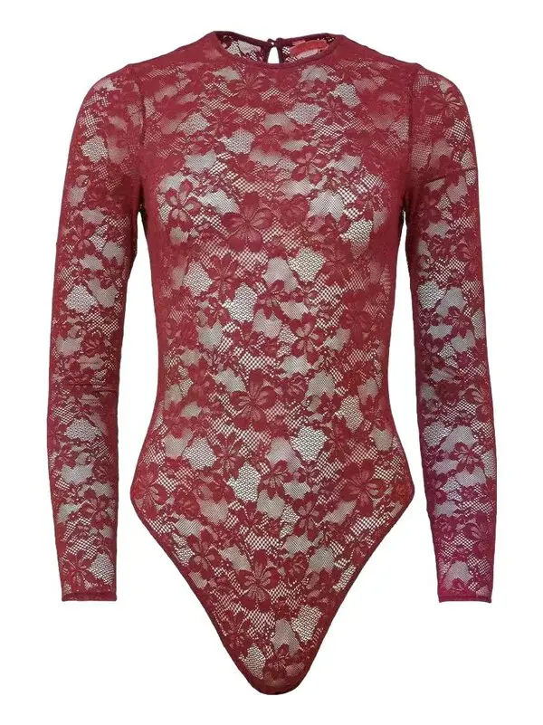 FLEUR DU MAL Floral-lace Long-sleeve Bodysuit - Red